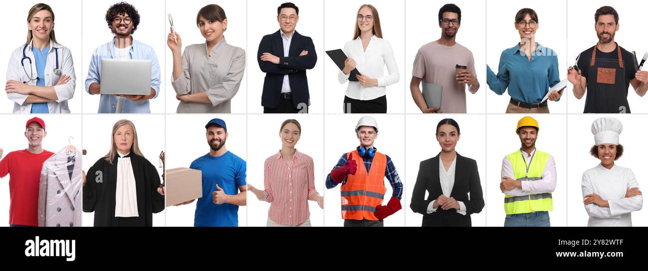 People of different professions on white background, collage Stock ...