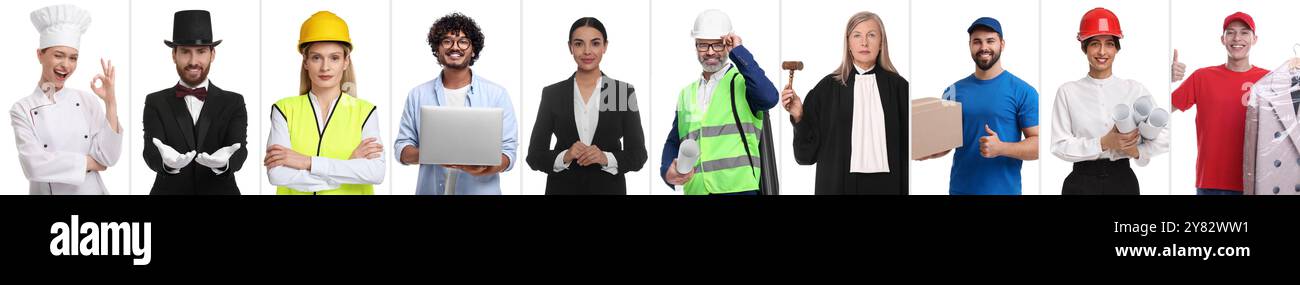 People of different professions on white background, collage Stock ...