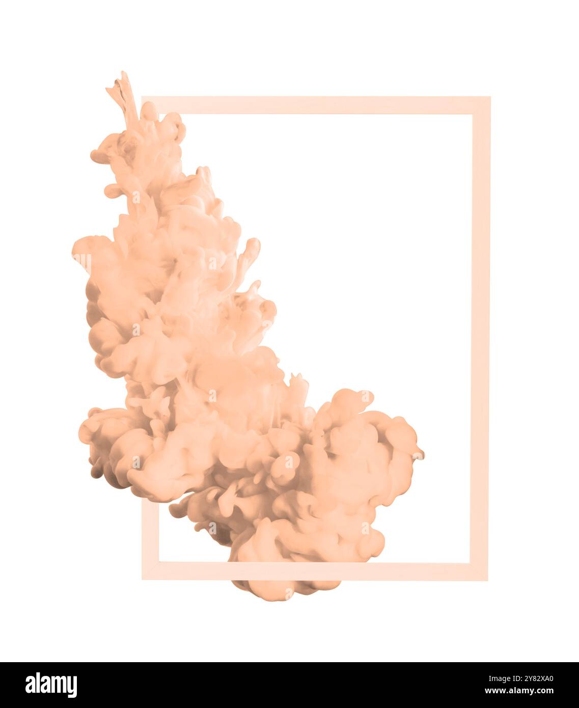 Splash of peach fuzz ink and frame on white background Stock Photo - Alamy