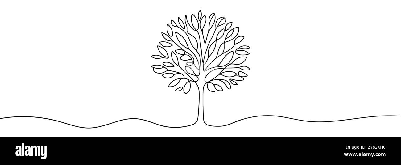 Continuous line drawing of tree. One line drawing background. Vector ...