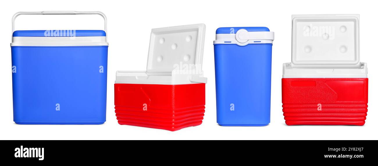 Different cool boxes isolated on white, set Stock Photo - Alamy