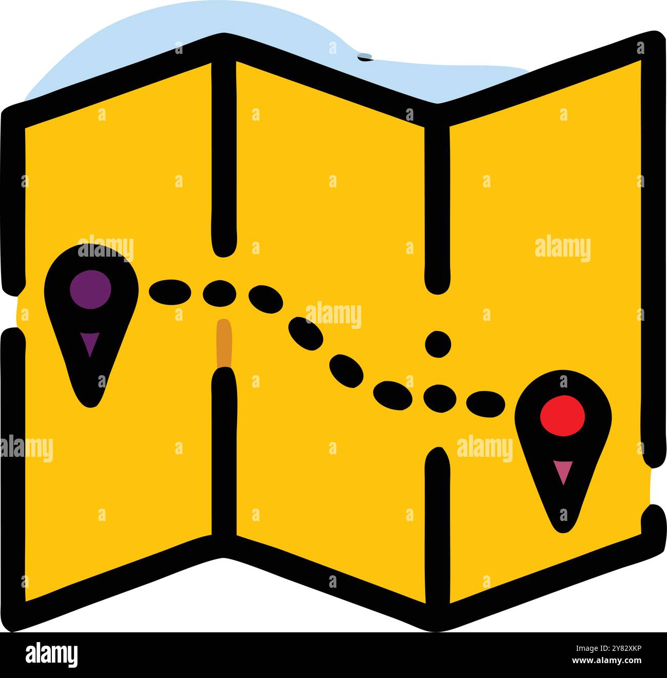 Simple. colorful illustration of a folded map with a dotted line ...