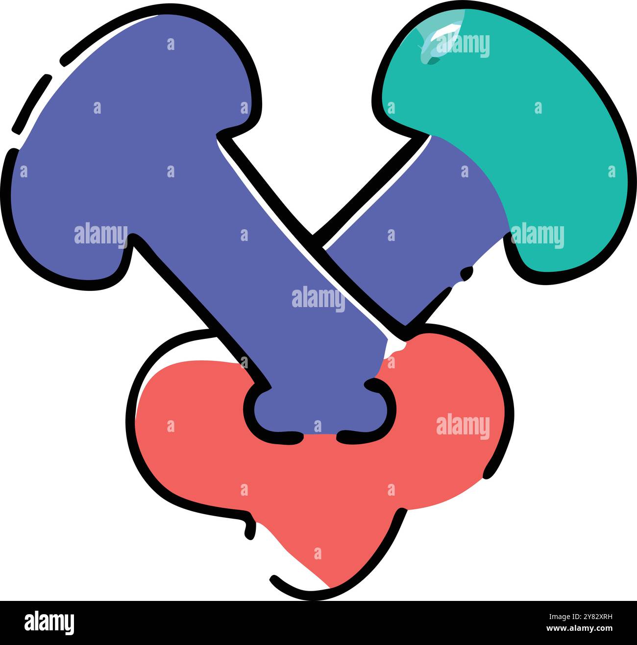 A colorful and playful icon featuring two stylized objects in blue and ...