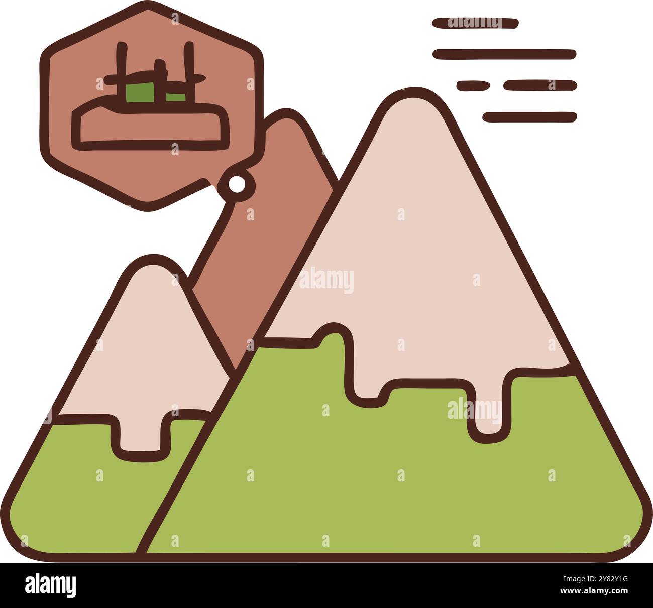 Simple. colorful illustration of two mountains with a highlighted ...