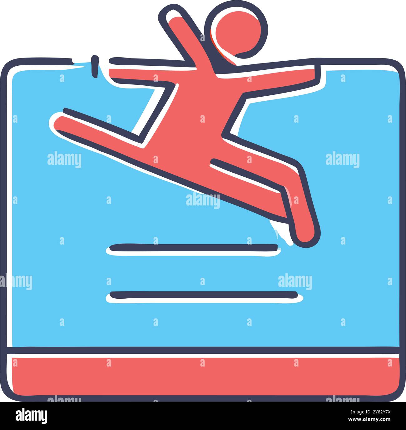 A stylized illustration of a stick figure jumping over a three line ...