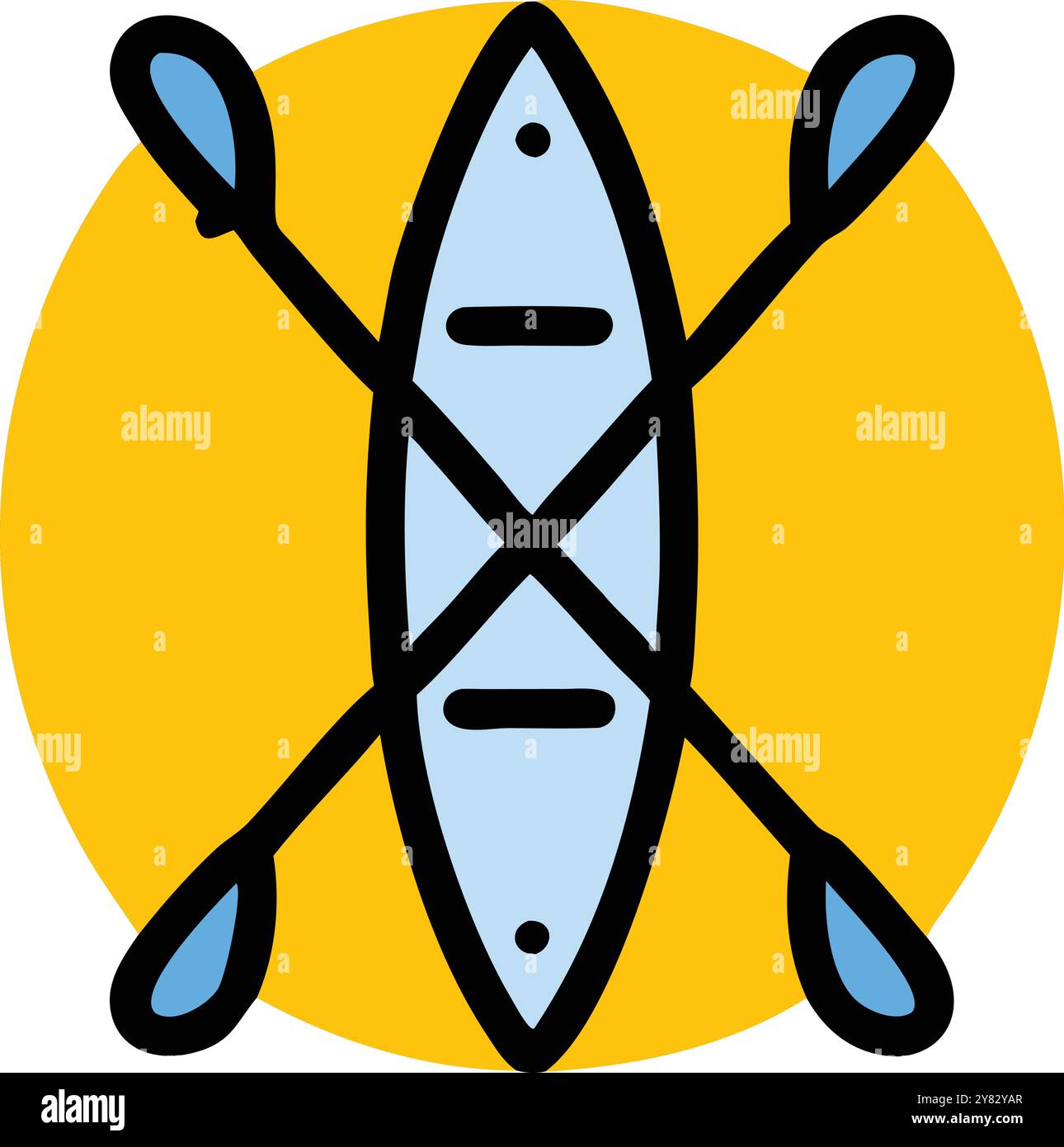 A simple and bold illustration of a kayak with paddles. The kayak is ...