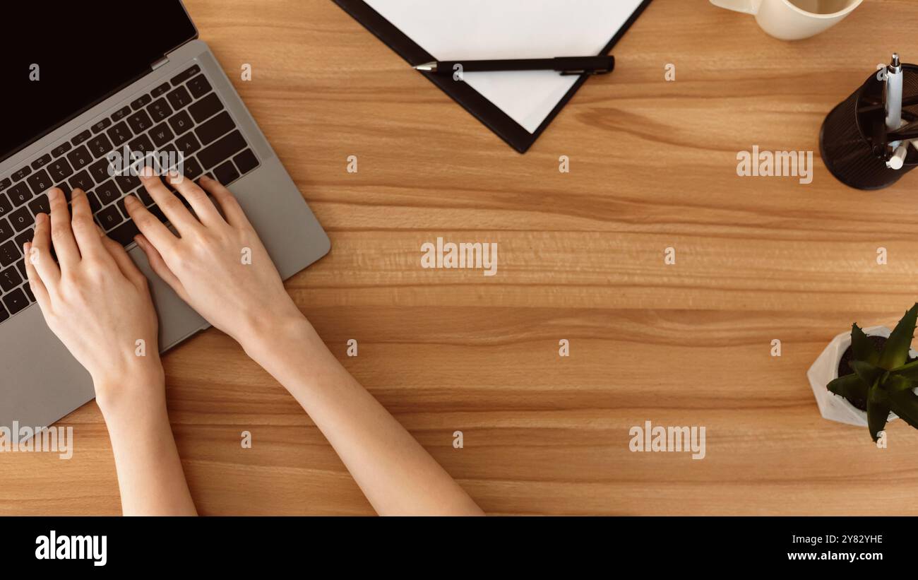 Above view woman using personal computer copyspace Stock Photo - Alamy