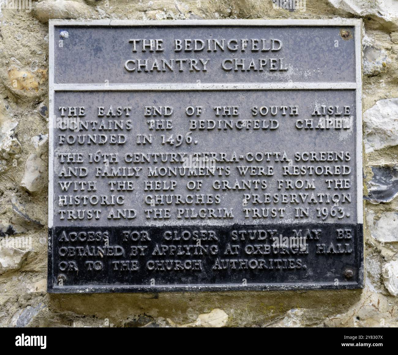 Historic plaque about The Bedingfeld Chantry Chapel, Oxborough, Norfolk ...