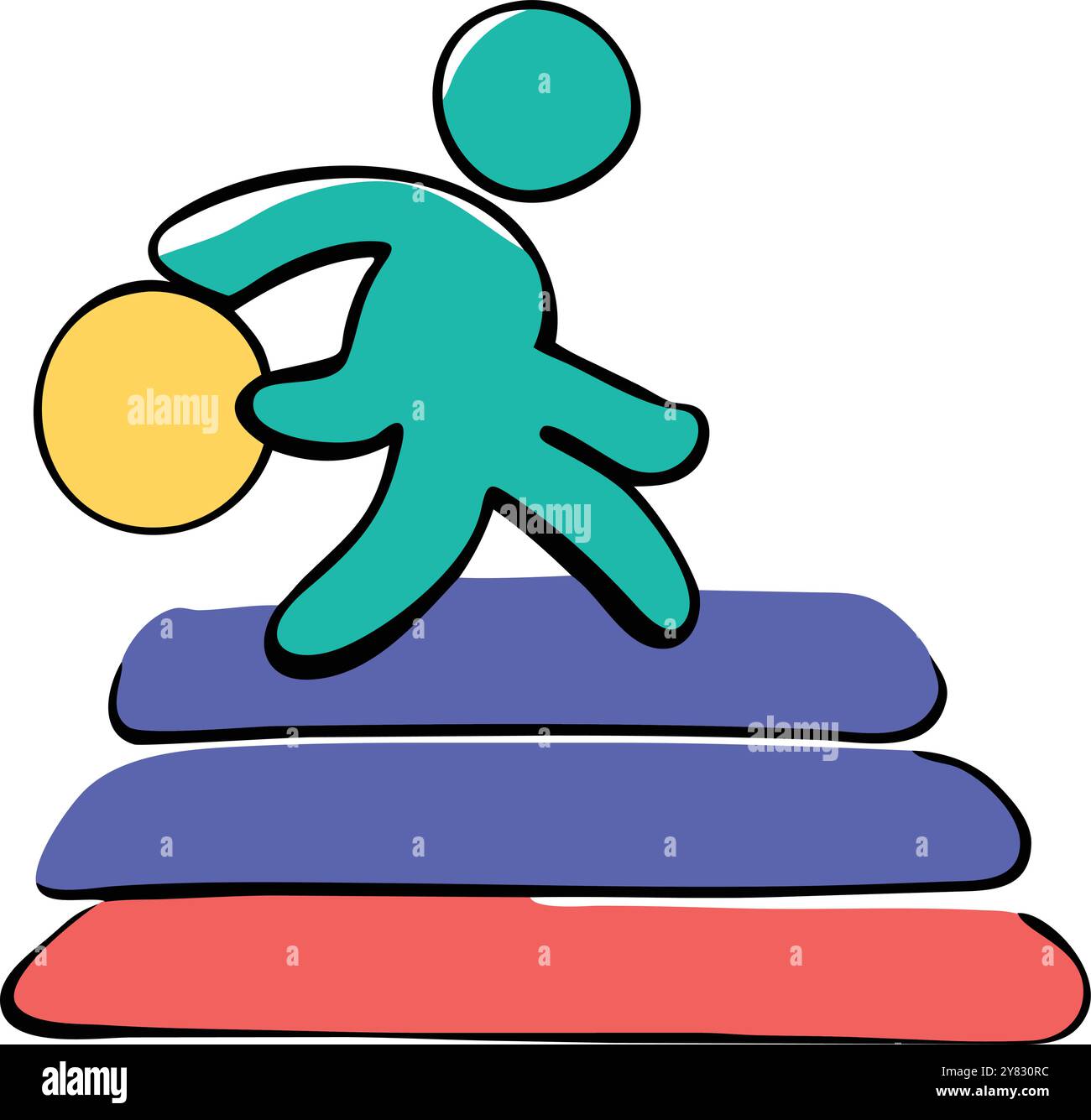 A fun and colorful cartoon illustration of a person holding a ball on a ...