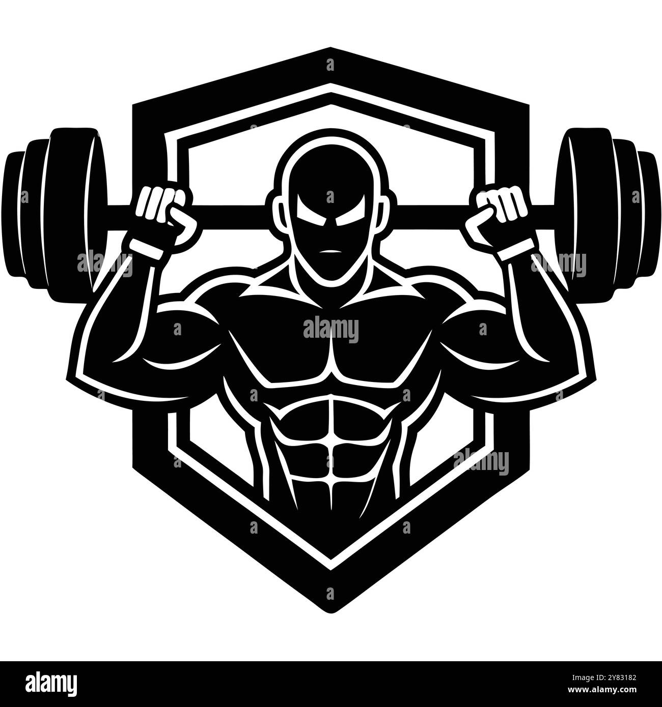 Black and white illustration of a strong man lifting weights. perfect ...