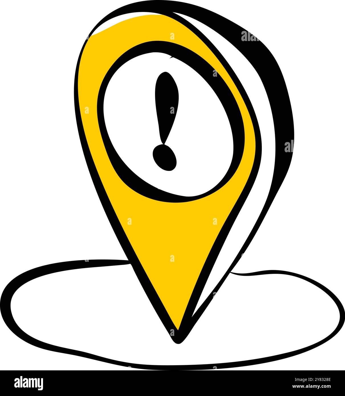 A hand drawn cartoon map pin with an exclamation point inside. Perfect ...