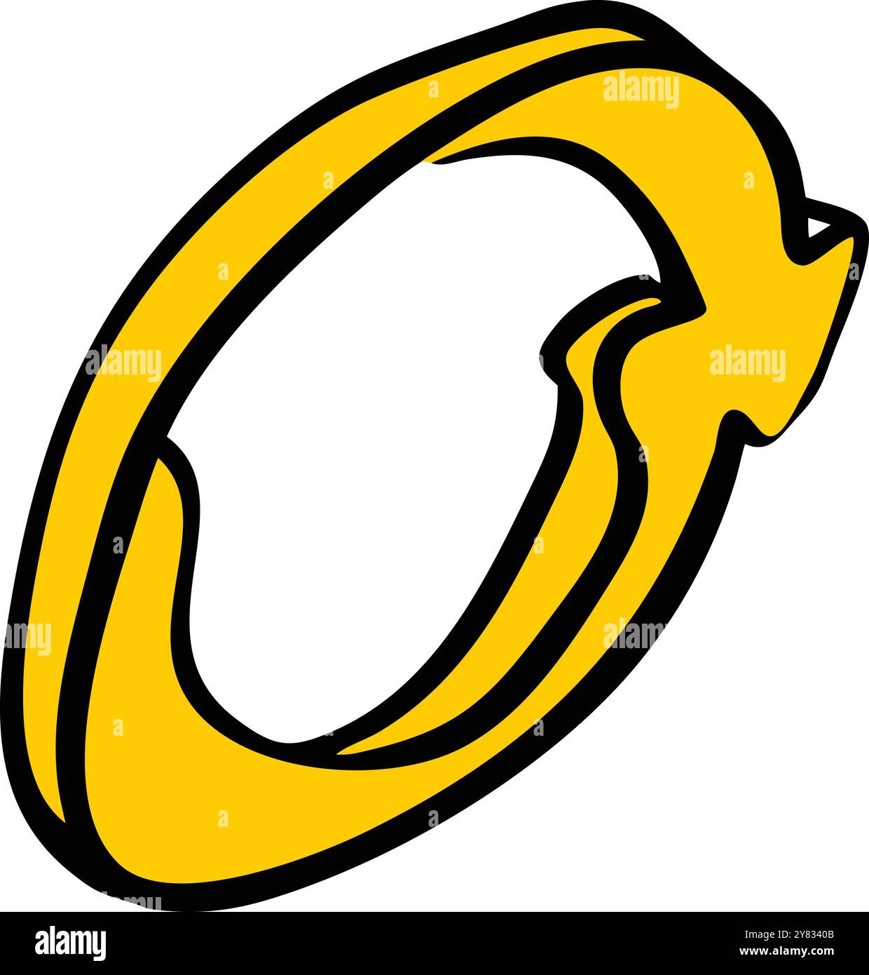 A simple. bold. and colorful illustration of a yellow arrow curved into ...