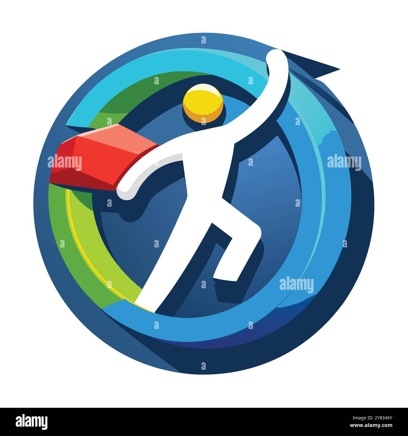 Abstract icon featuring a stylized person leaping forward within a ...
