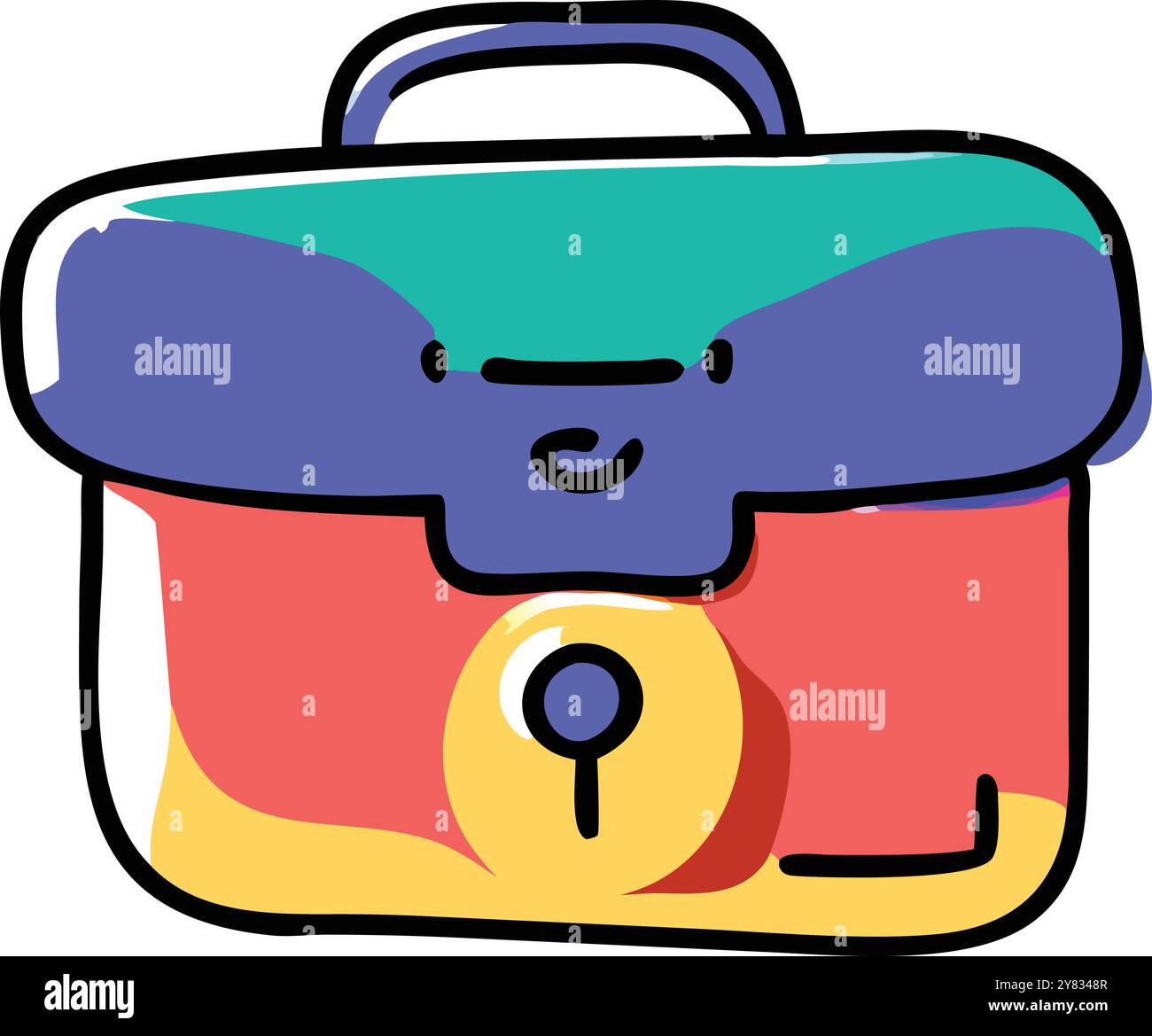 A cheerful and colorful cartoon briefcase with a smiling face and a ...