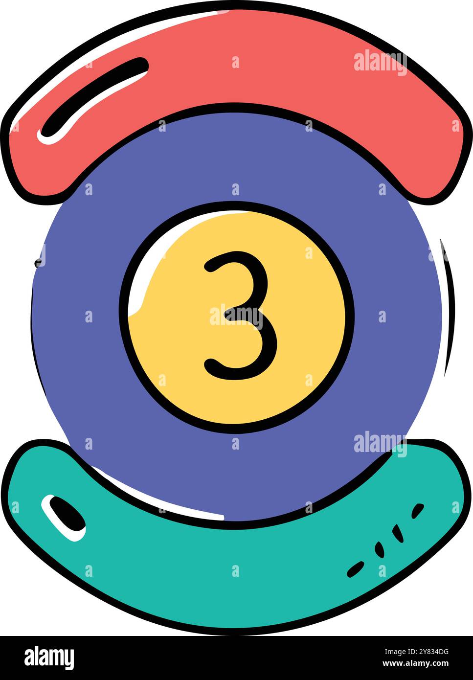 Colorful and playful icon featuring a number 3 inside a circle. framed ...