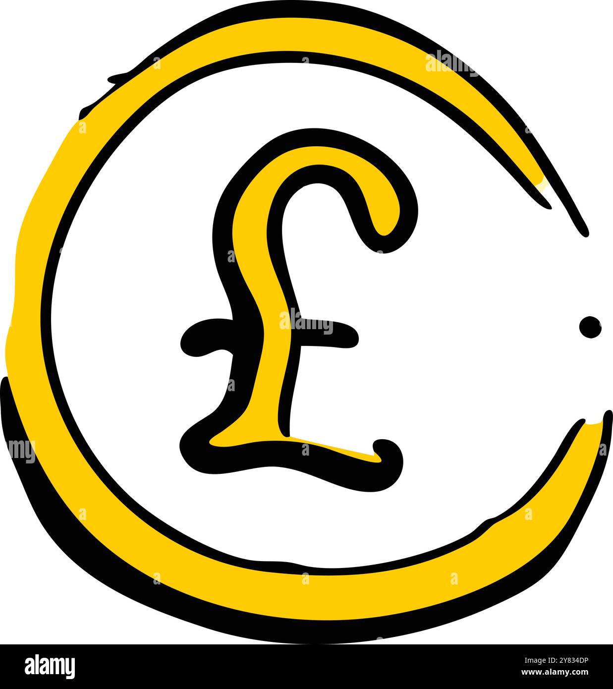 Hand drawn illustration of a British Pound symbol in a yellow circle ...