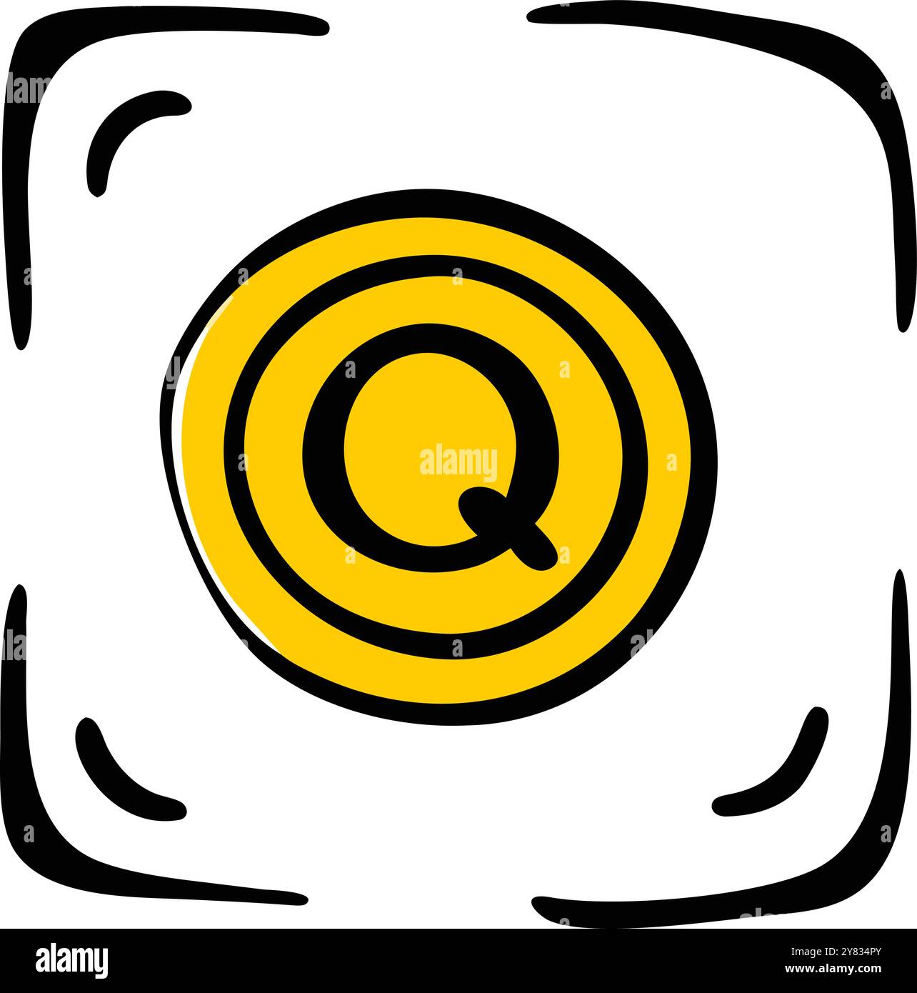 A simple. hand drawn icon of a circle with the letter Q inside ...