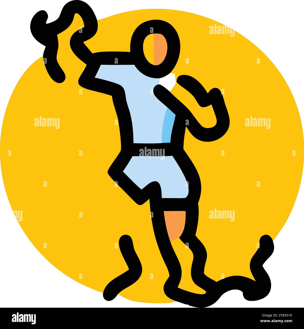 A simple. bold line drawing of a person playing volleyball. depicted ...