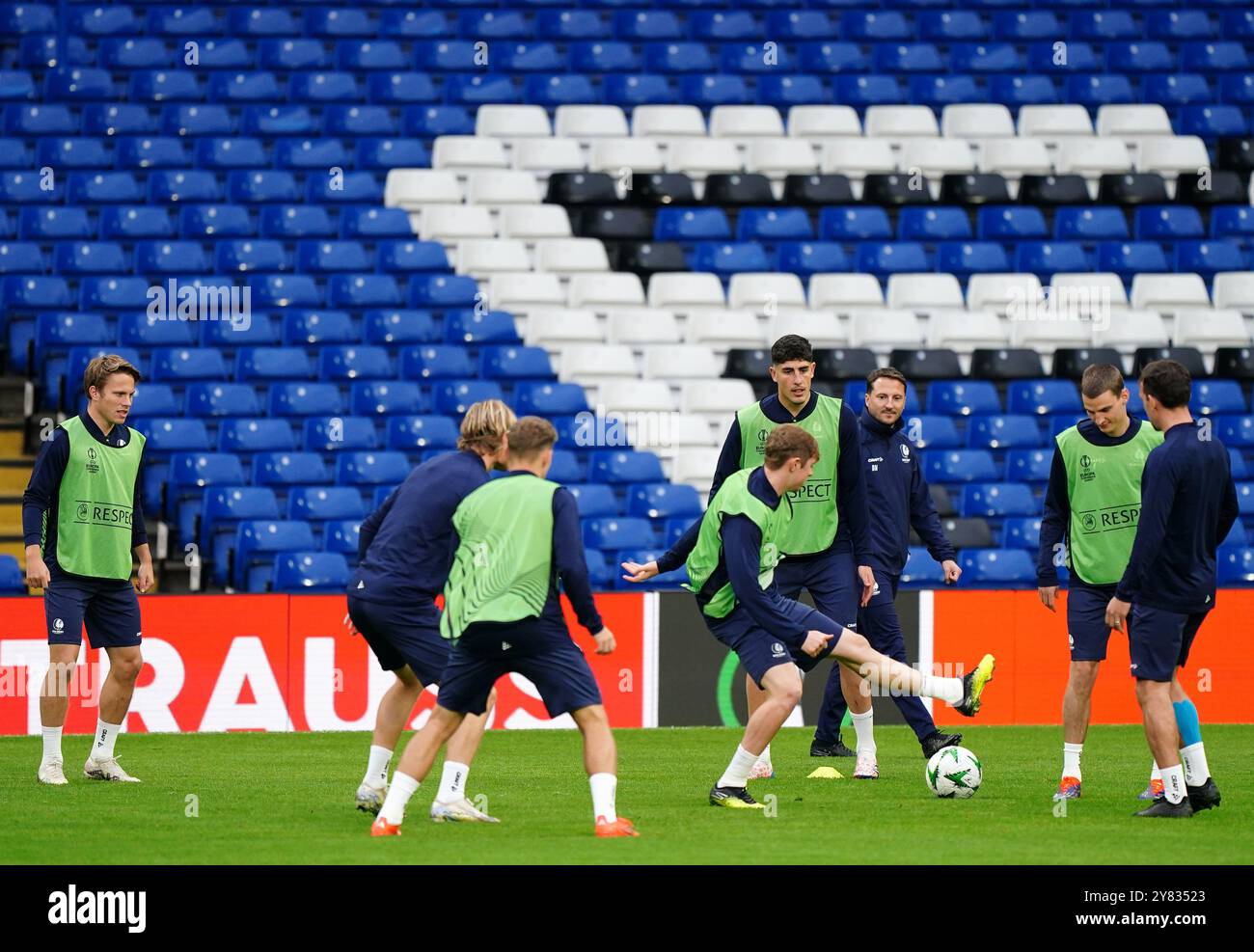 Gent players during a training session at Stamford Bridge, London ...