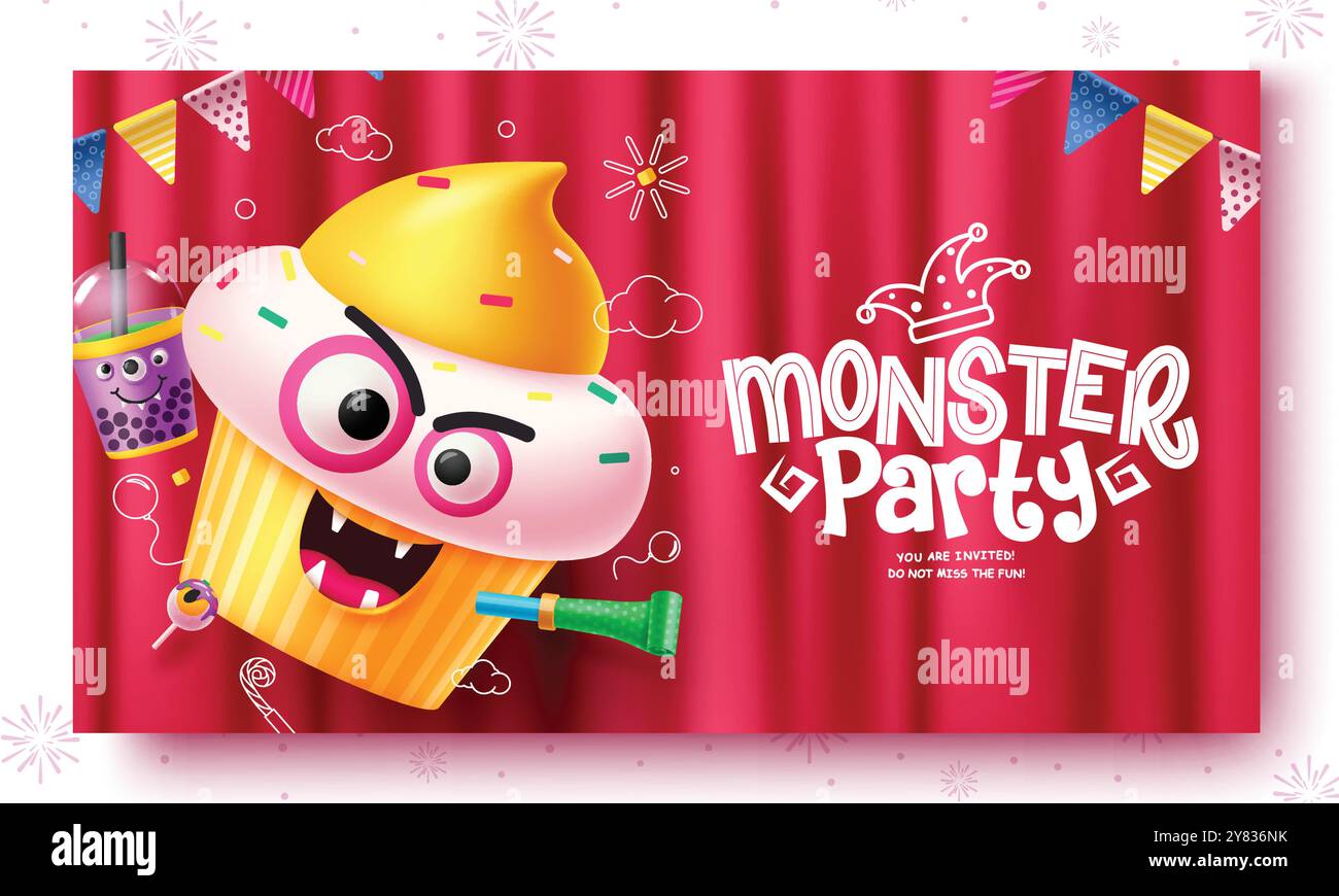 Monsters party invitation card vector design. Halloween birthday ...