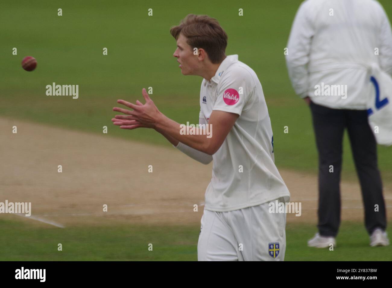 Chester le Street, England, 29 September 2024. Daniel Hogg bowling for ...