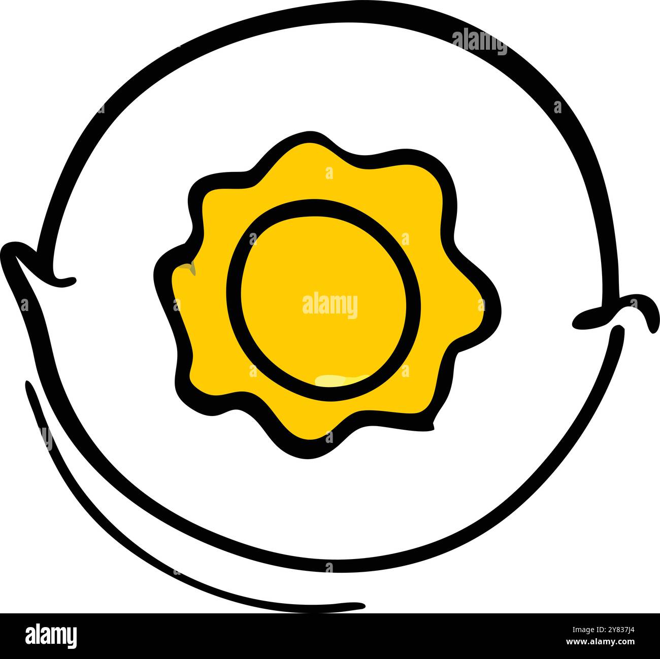 Hand drawn icon depicting a yellow sun inside a circle with arrows ...