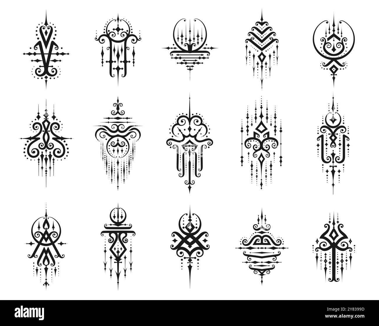 Sacred oriental Thai symbols and Buddhism religious signs for tattoo or ...