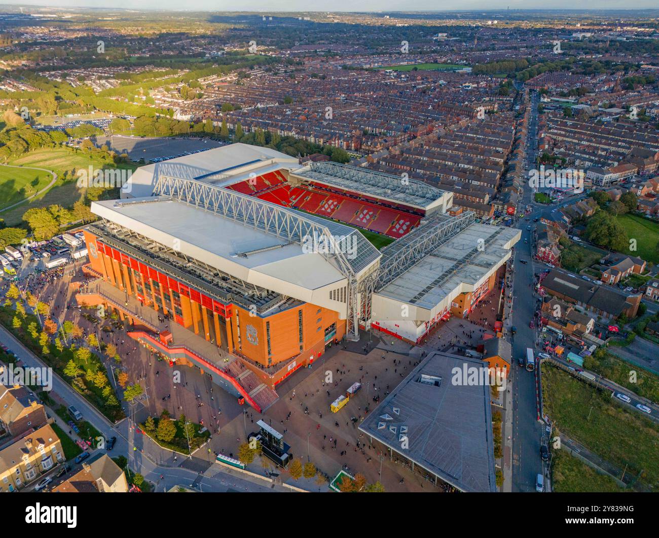 Aerial Ground View outside the Stadium during the Liverpool FC v ...
