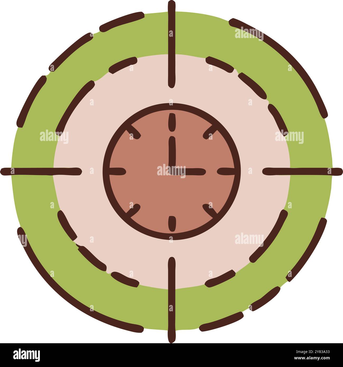 A simple. stylized icon depicting a clock face inside a target. This ...