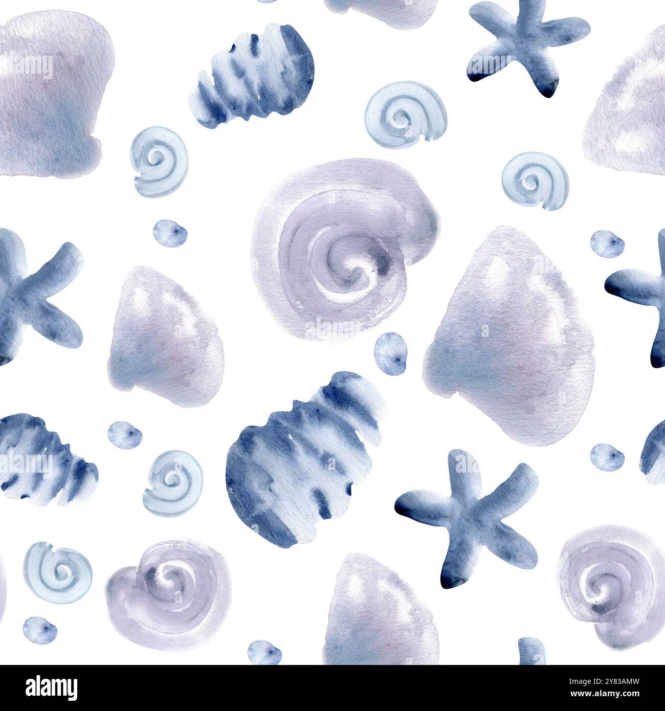 Seamless watercolor pattern of abstract blue swirls and cloud shapes ...