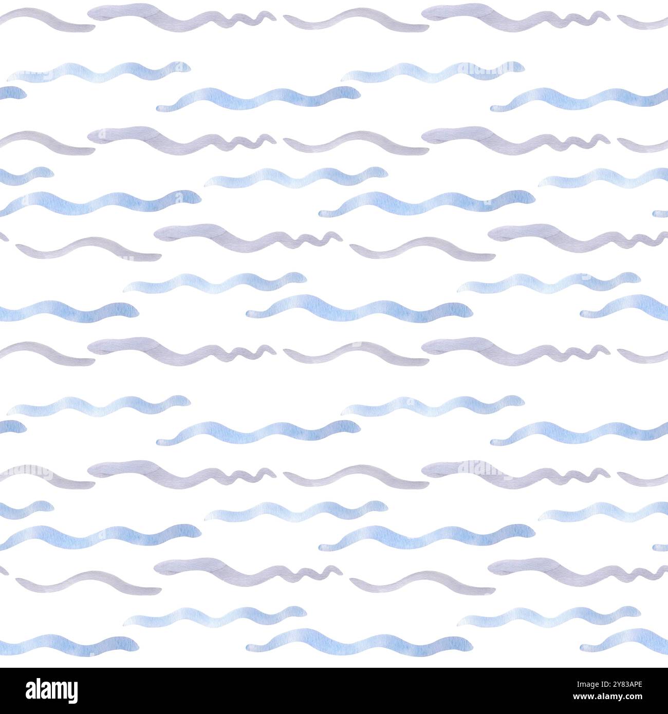 Horizontal ripples blue lines in watercolor seamless pattern isolated ...