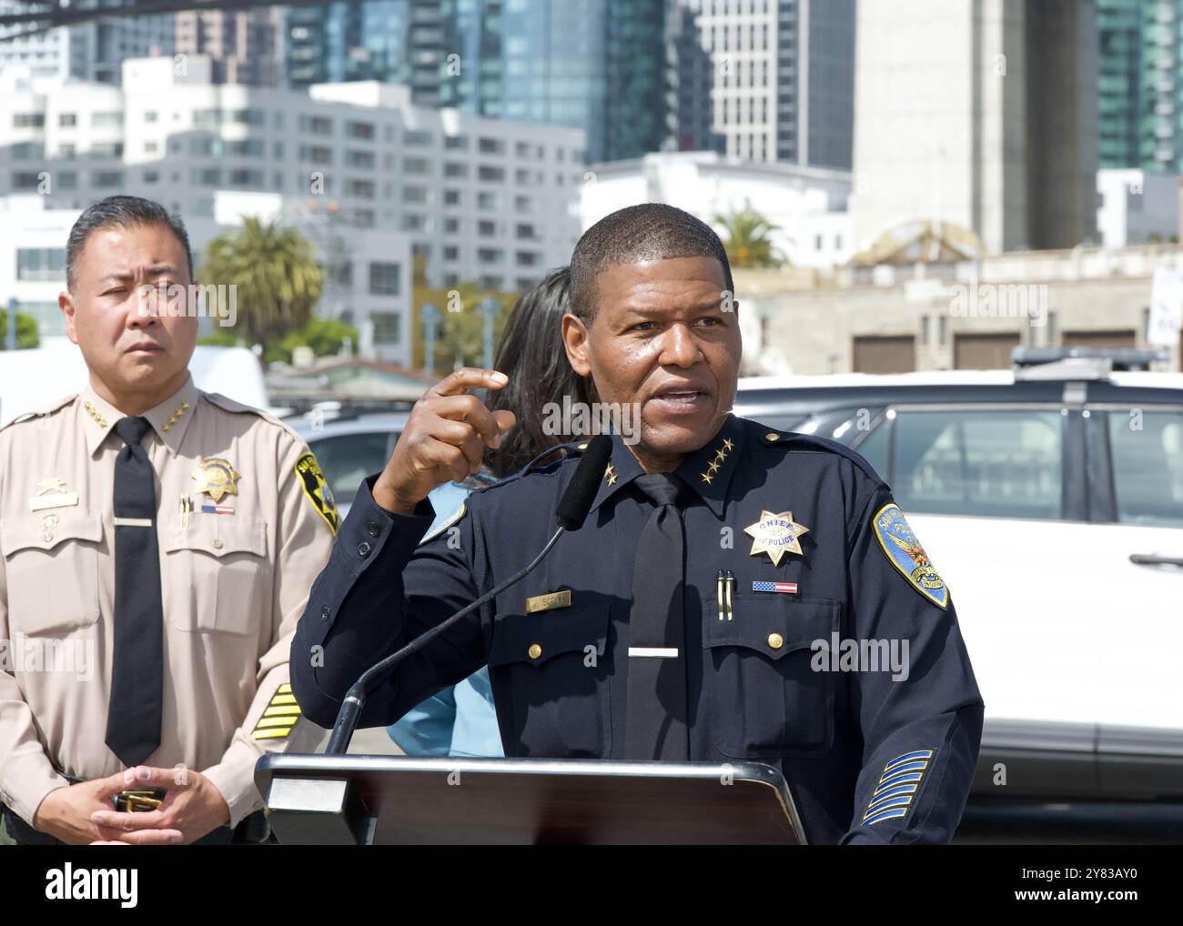 San Francisco, CA - Sept 16, 2024: Police Chief Bill Scott speaking at ...