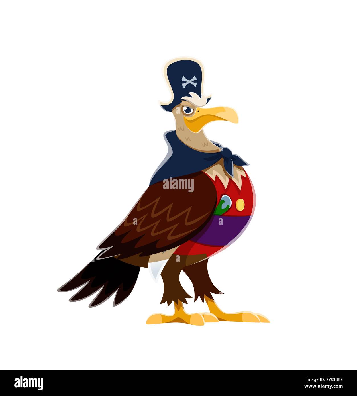 Cartoon eagle bird pirate or Caribbean captain in tricorne hat, vector ...