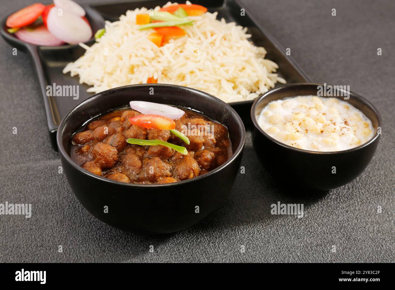 Chole Chawal or Chana Masala With Veg Pulao,Raita, Indian dish Stock ...