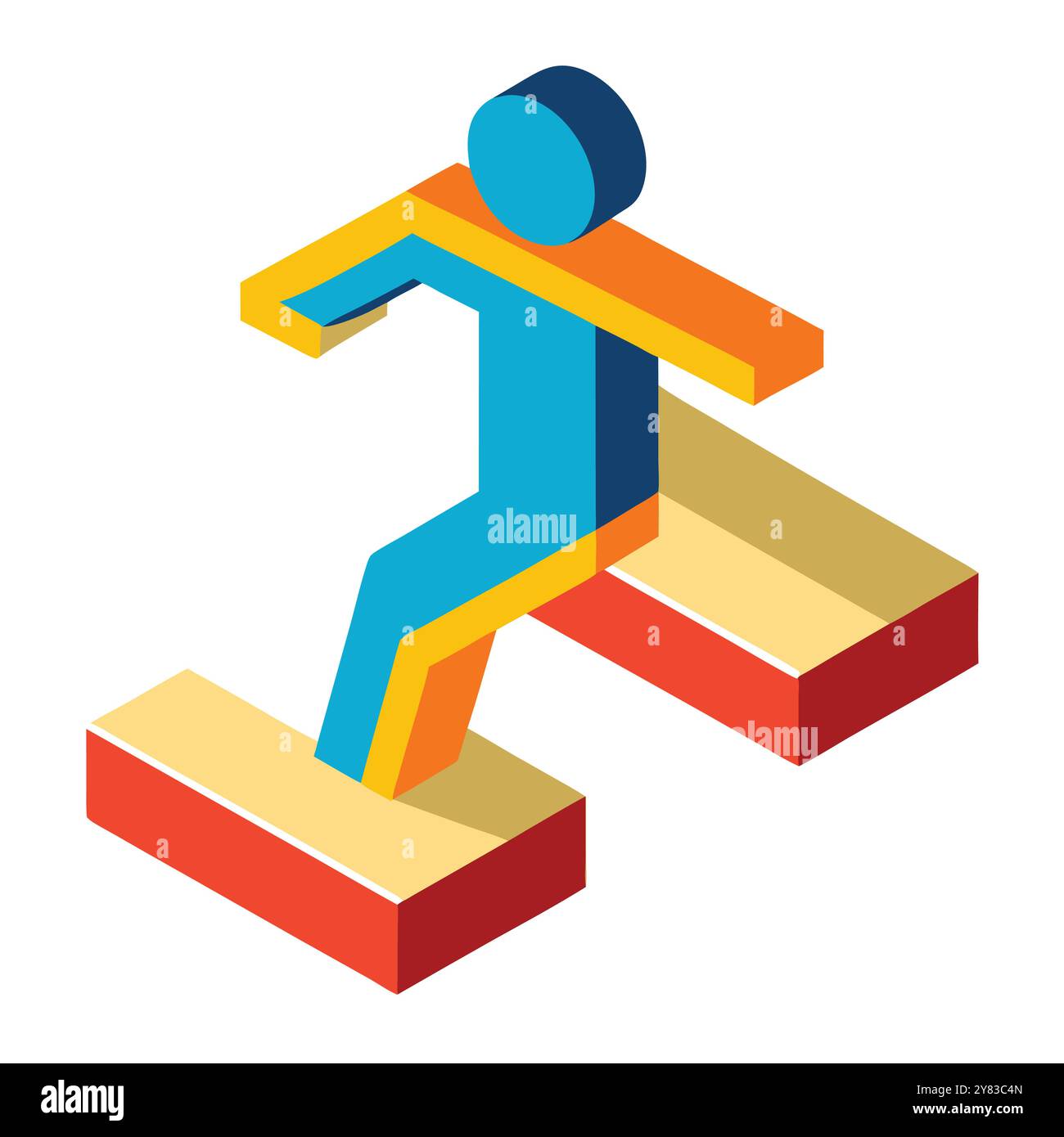 A simple. colorful isometric illustration of a person stepping up on a ...