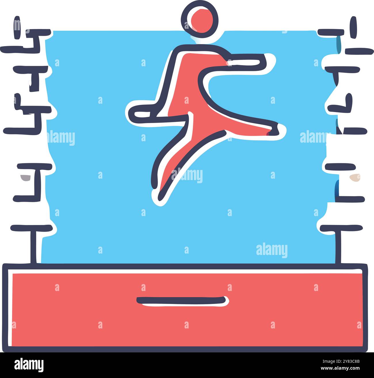 A simple and modern icon depicting a person jumping over a brick wall ...