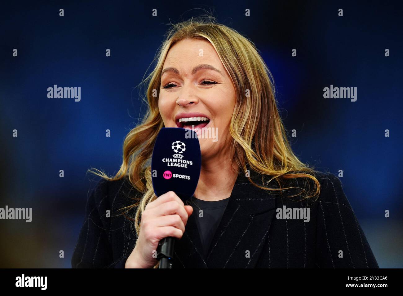 Presenter Laura Woods ahead of the UEFA Champions League match at Villa ...