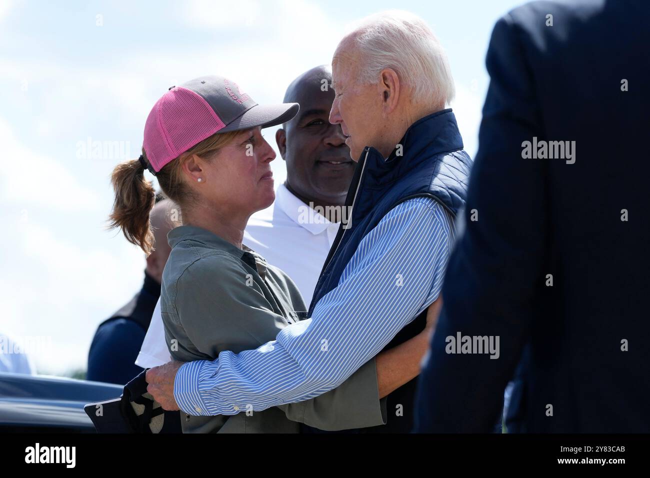 President Joe Biden talks with Asheville Mayor Esther Manheimer, as he ...