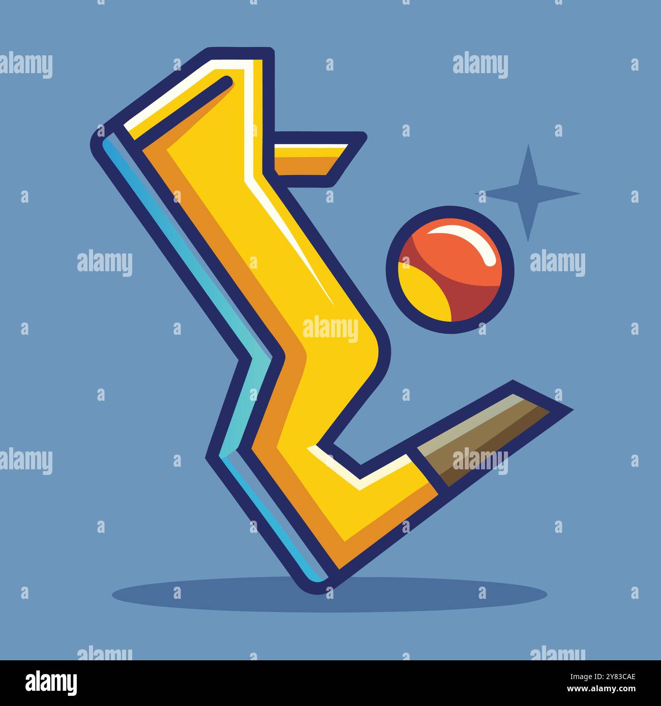 A playful cartoon illustration of a yellow hockey stick shooting a red ...