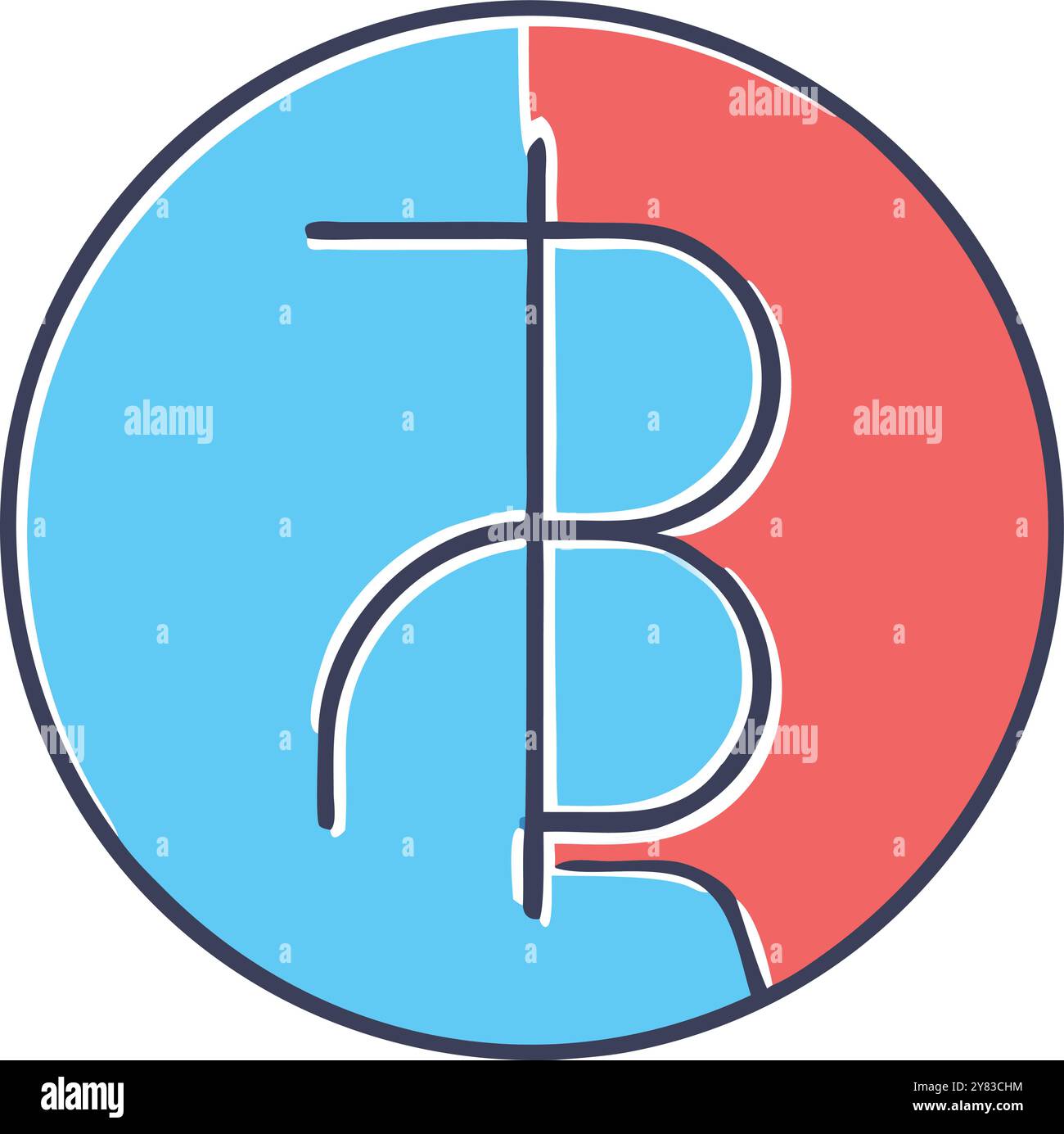 A stylized icon depicting a circle split in half. one side blue and the ...
