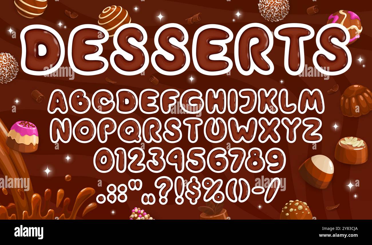 Brown chocolate font or candy type for choco typeface, vector tasty ...