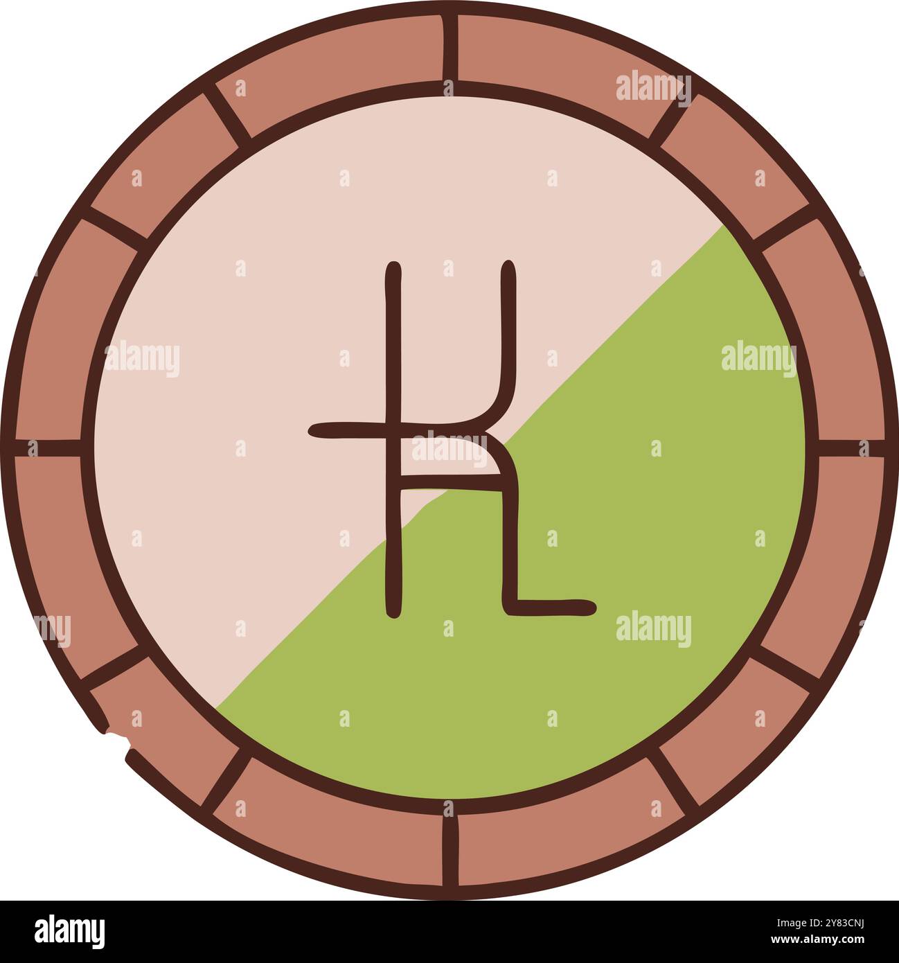 A simple. colorful illustration of a coin with the letter K in the ...