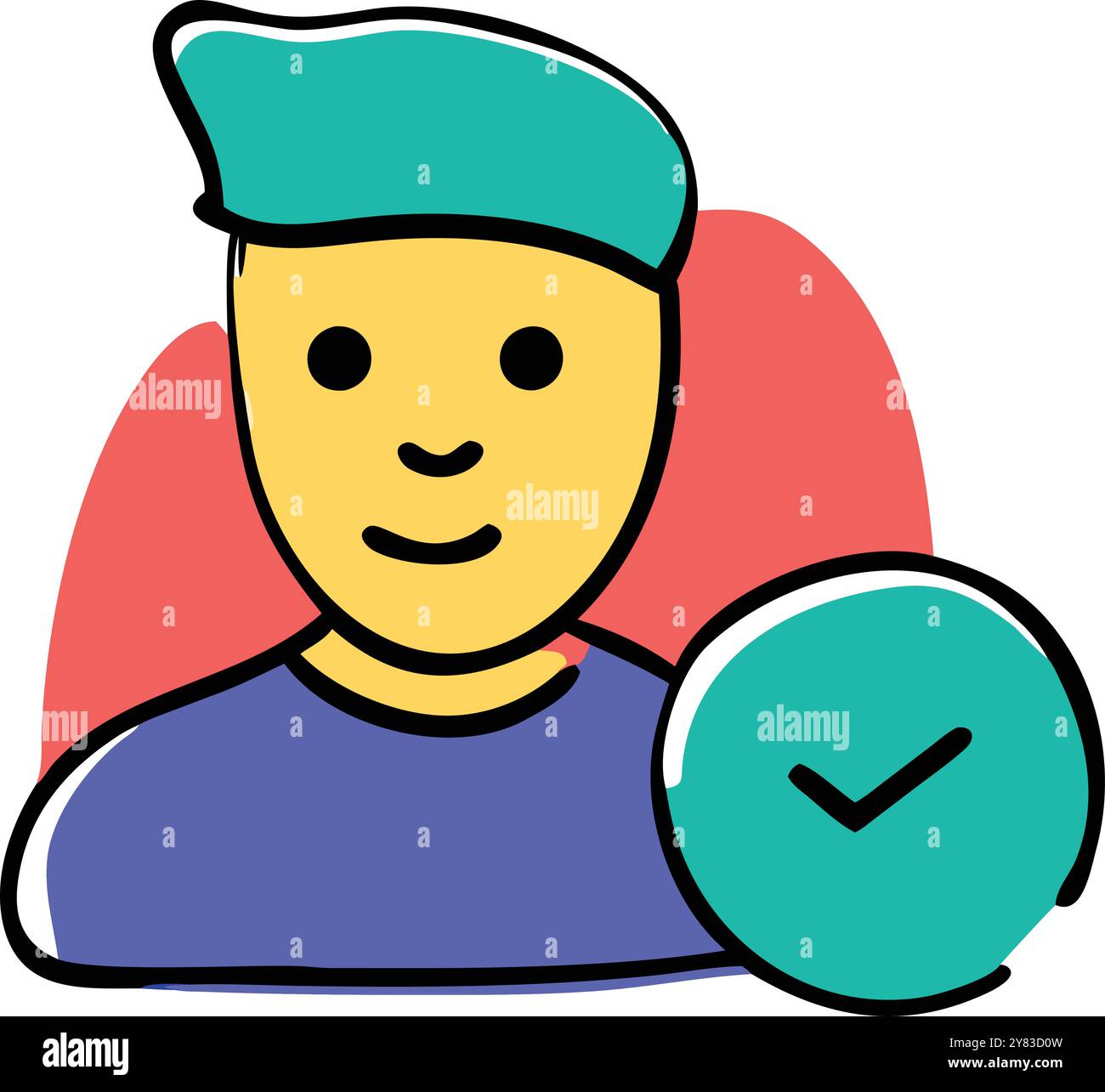 A colorful cartoon illustration of a person with a checkmark. This icon ...