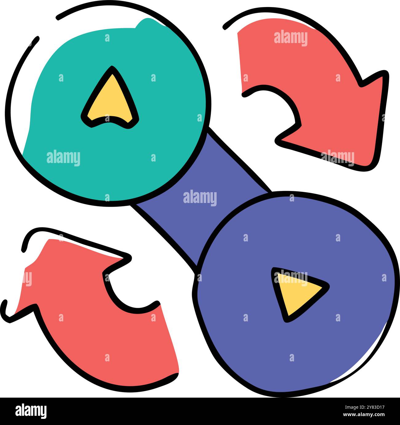 A vibrant illustration featuring two circles connected by a line. with ...