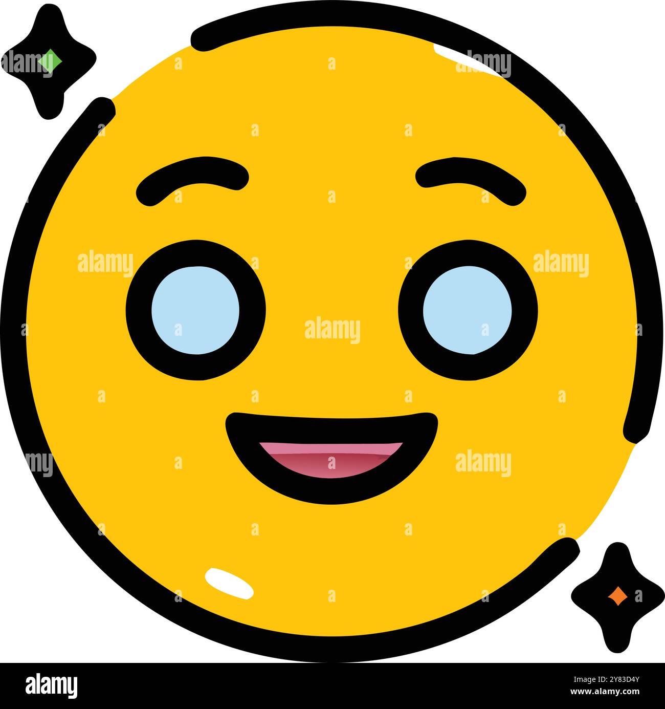 A cheerful cartoon smiley face with big eyes and a wide smile ...