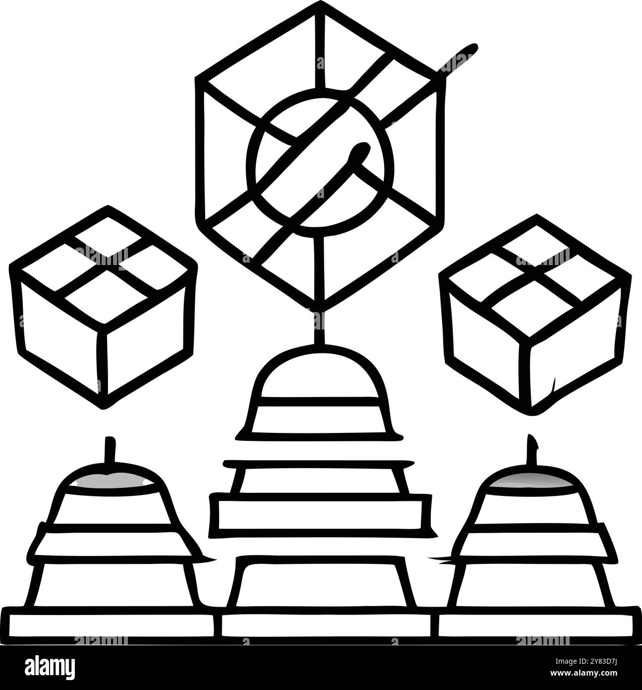 A minimalist line art illustration of a network server with three ...