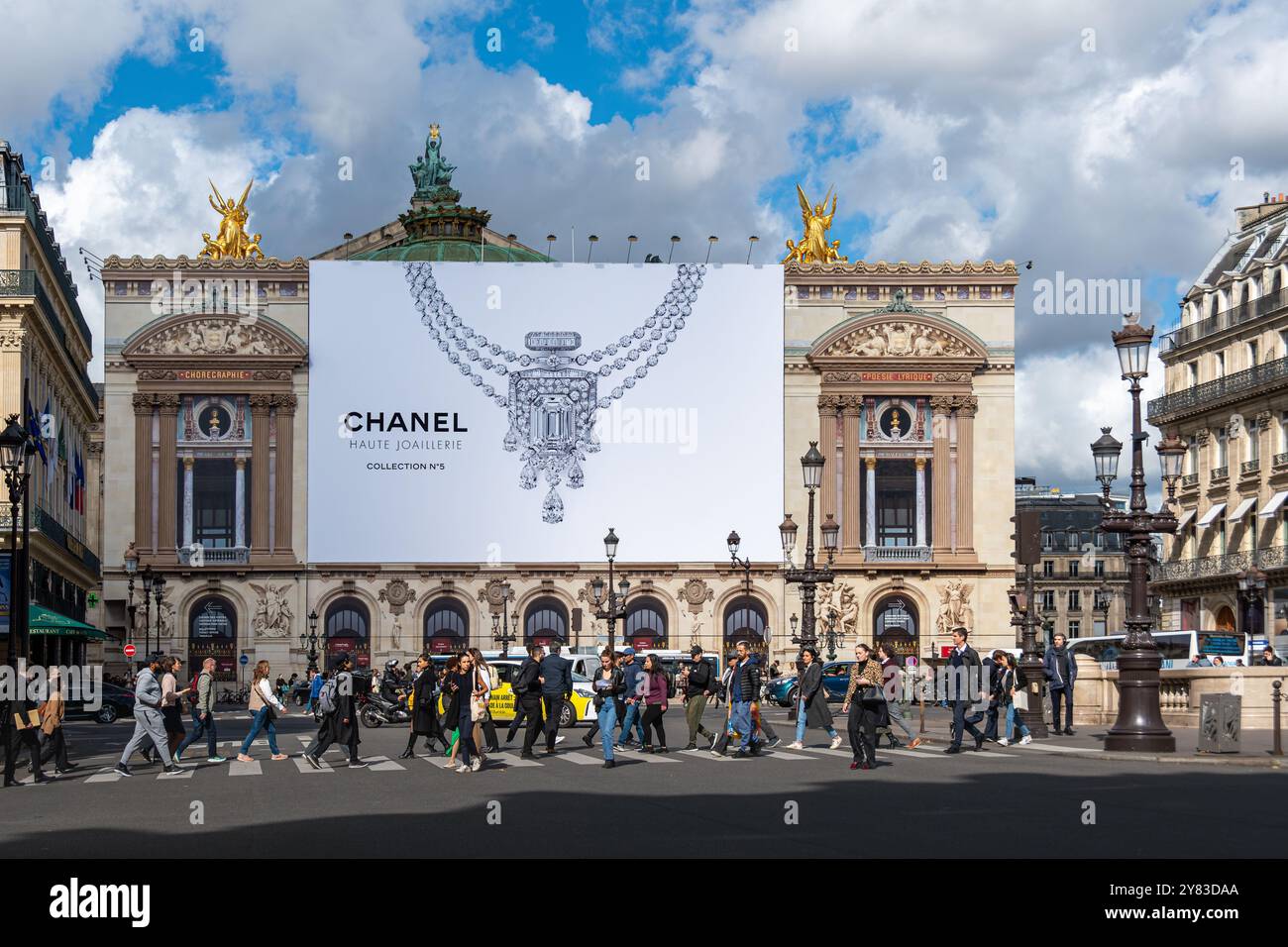 Advertising billboard for Chanel high jewelry over the scaffolding of ...