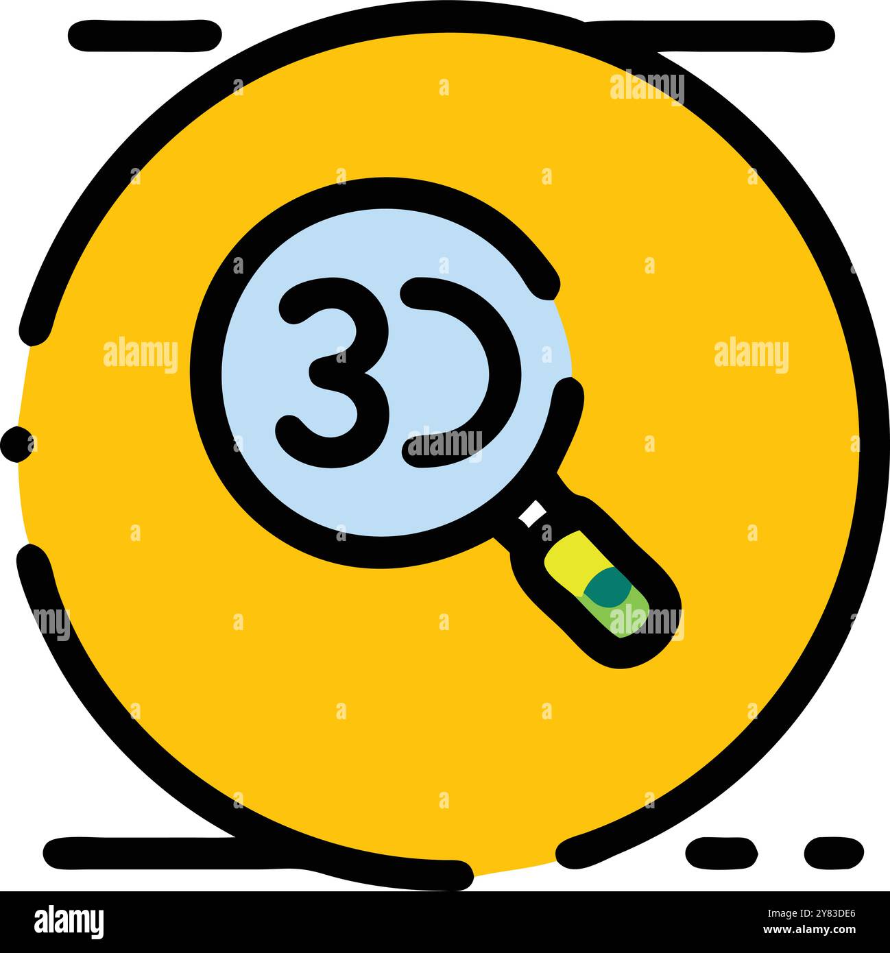 A bold and colorful icon depicting a magnifying glass with a 3D effect ...