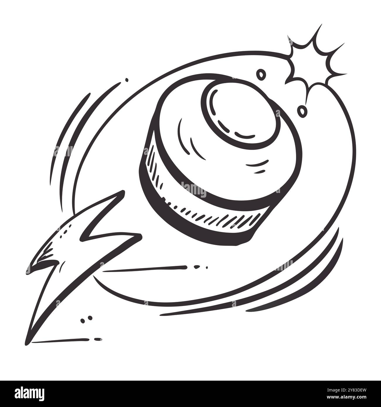 Hand drawn illustration of a puck flying through the air. with a ...