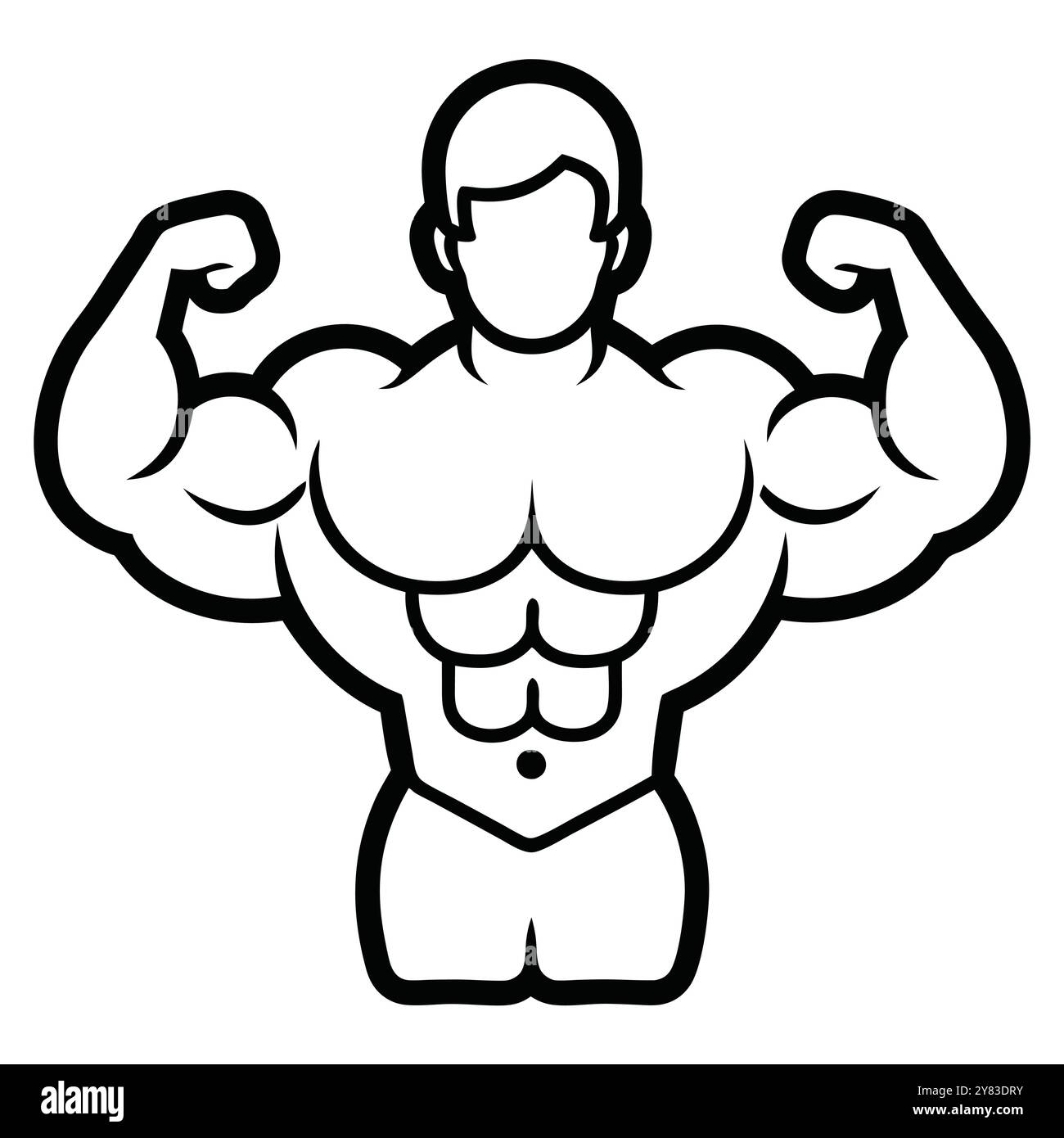 Simple line art illustration of a muscular man flexing his biceps ...